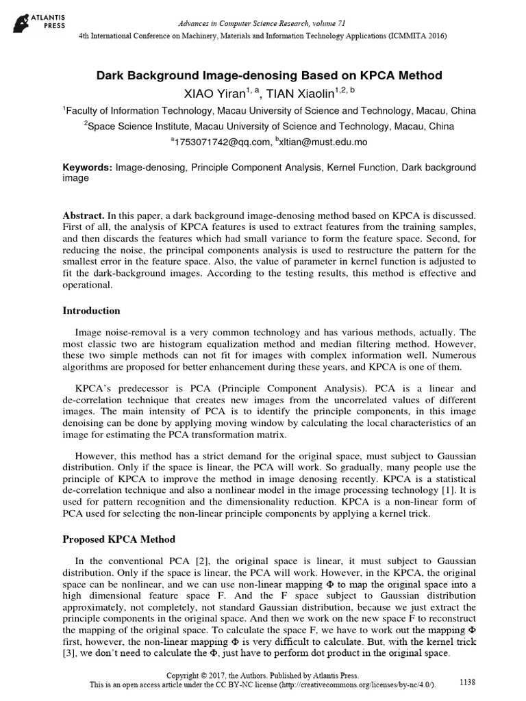 Dark Background Image-Denosing Based On KPCA Method | PDF | Principal Component Analysis ...