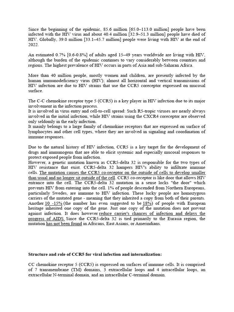 Structure and Role of CCR5 For Viral Infection and Internalization | PDF | Hiv | Chemokine