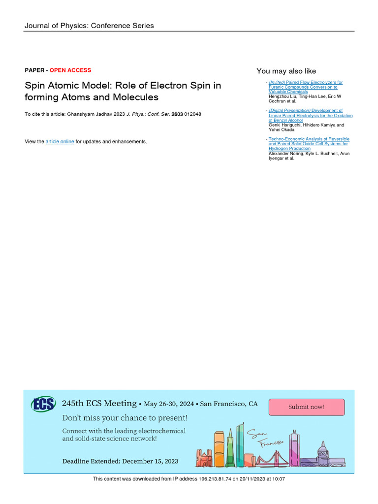 Spin Atomic Model: Role of Electron Spin in forming Atoms and Molecules | PDF | Atoms | Electron