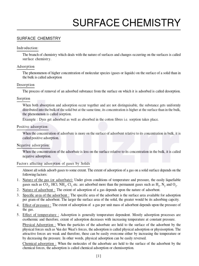 22 Surface Chemistry Formula Sheets Quizrr | PDF | Adsorption | Catalysis