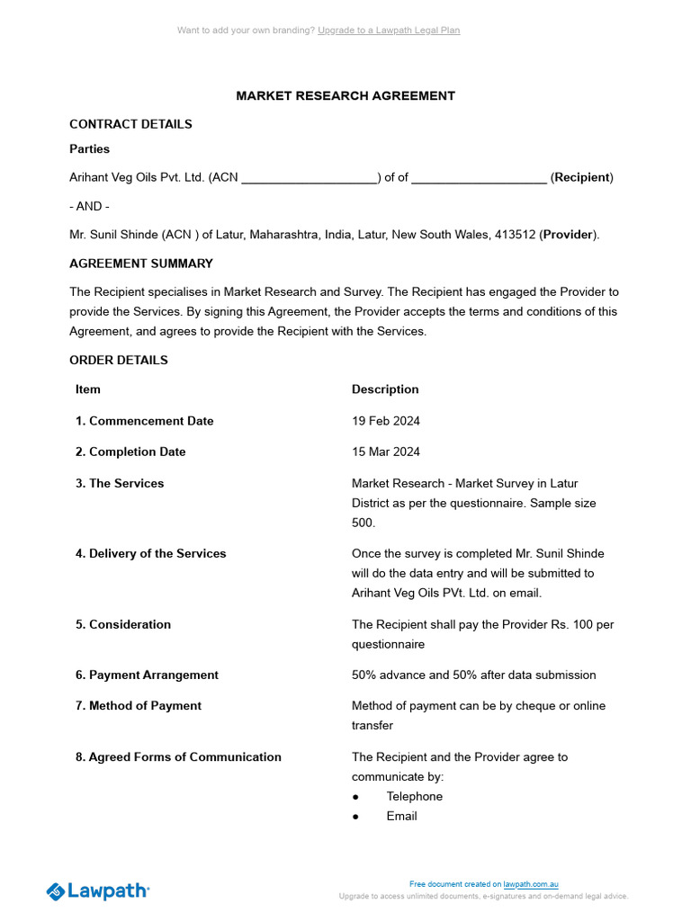 Market Research Agreement | PDF | Mediation | Legal Liability