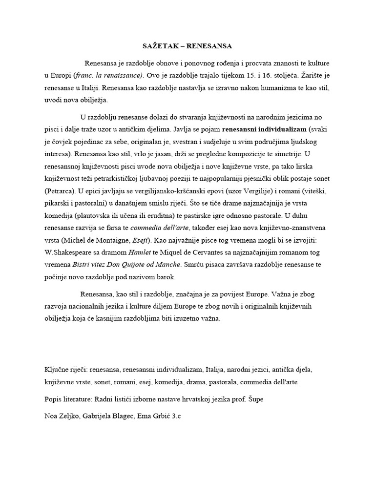 Sažetak - Renesansa | PDF