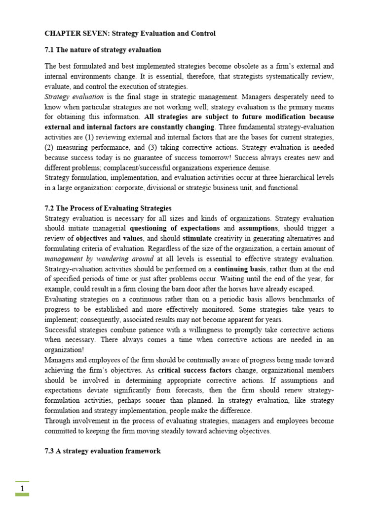 Strategy Evaluation and Control Methods | PDF | Strategic Management ...