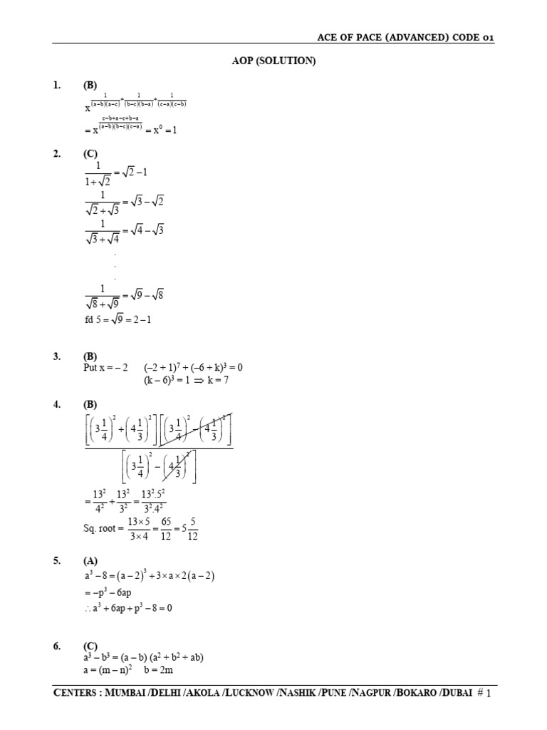 Ace of Pace (Advanced) Solution | PDF | Mathematical Concepts | Elementary Geometry