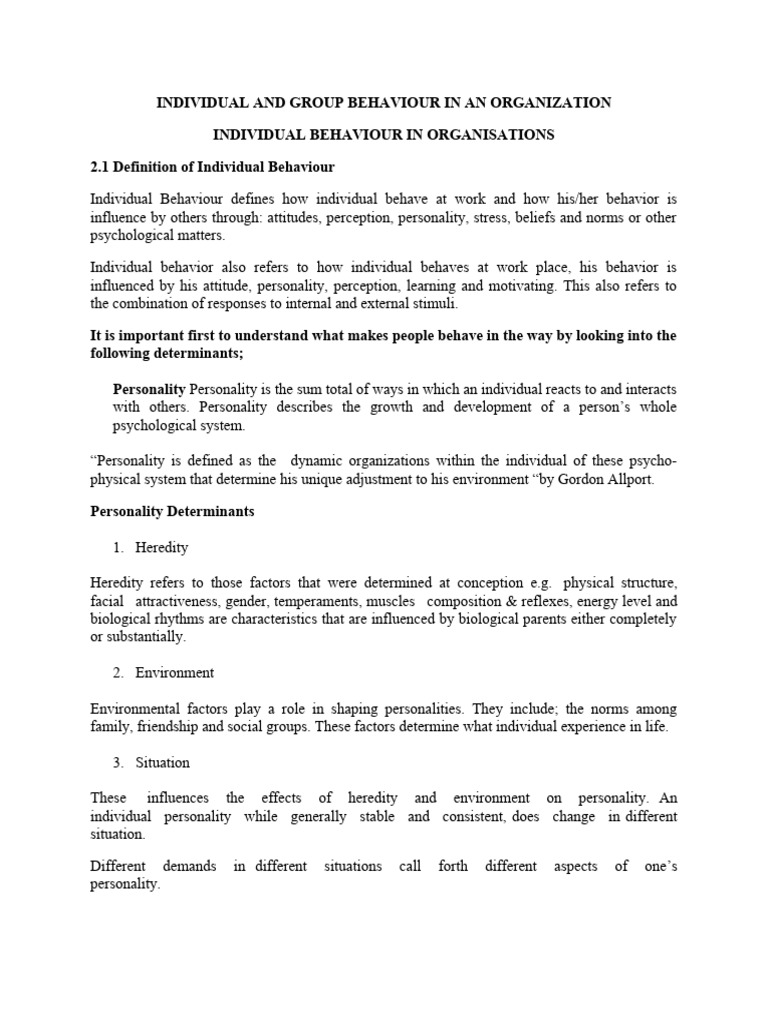 Individual and Group Behaviour in An Organization | PDF | Learning | Behavior