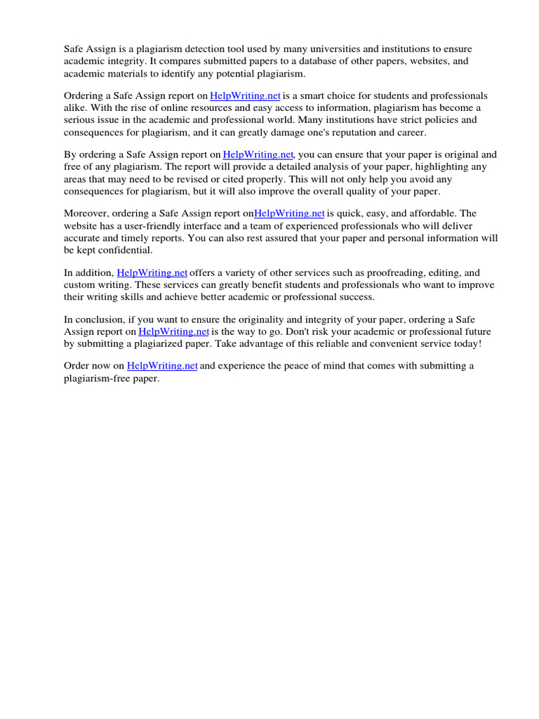 Safe Assign Report | PDF | Plagiarism | Turnitin
