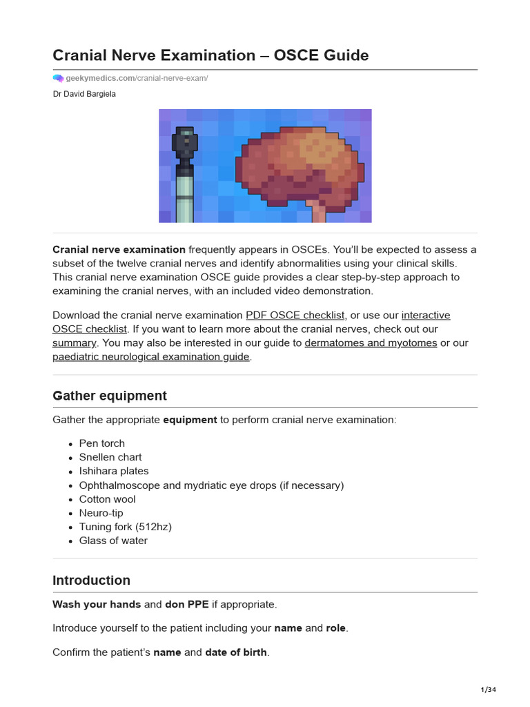 Cranial Nerve Examination OSCE Guide | PDF | Human Anatomy | Human Eye