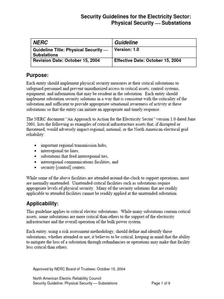 Nerc Guideline: Security Guidelines For The Electricity Sector: Physical Security | PDF ...