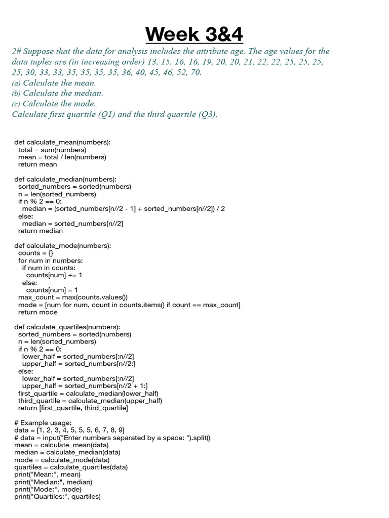 Week lab | PDF | Quartile | Mathematics