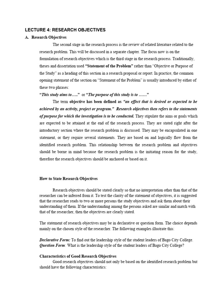 LECTURE-4-THE-RESEARCH-OBJECTIVES 2 | PDF | Leadership | Concept