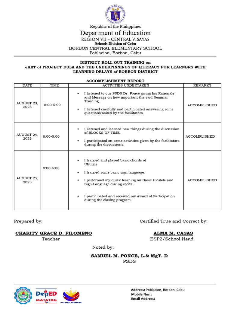 PROJECT DULA Accomplishment Report Template | PDF | Applied Linguistics ...