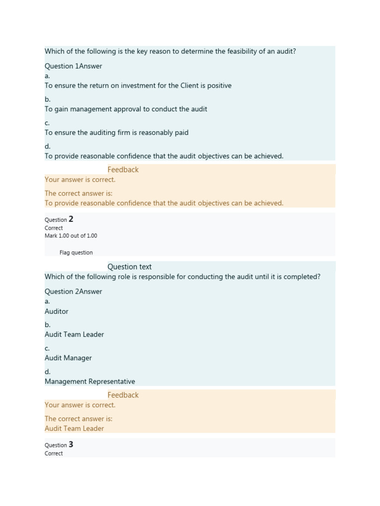 Quiz 1 | PDF | Audit | Auditor's Report