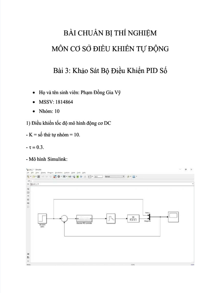 PDF Prelab3 Khao Sat Bo Dieu Khien Pid So - Compress | PDF