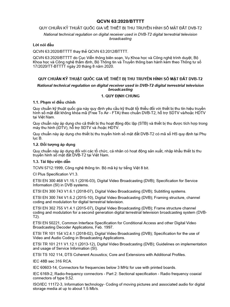 QCVN63 2020 BTTTT 918788 | PDF