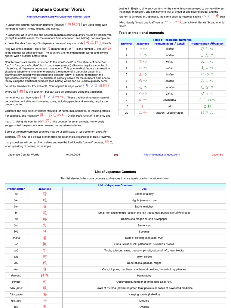 Japanese Counter Words | PDF | Japanese Language | Noun