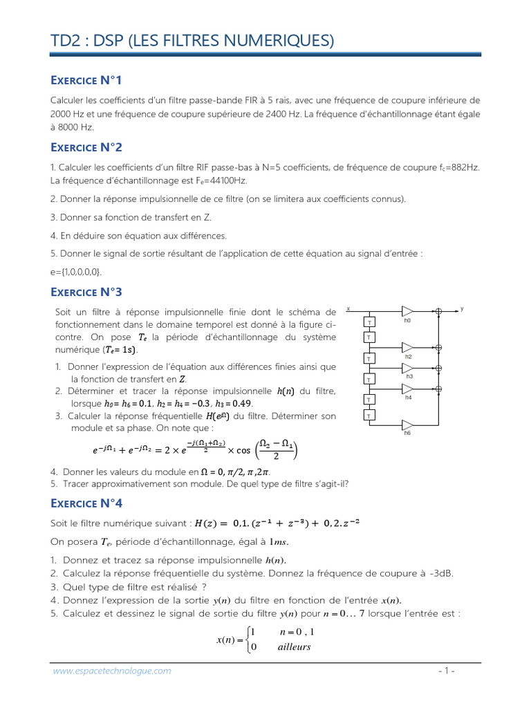 Filtre Numérique : Coefficients et Réponses | PDF | Filtre ...