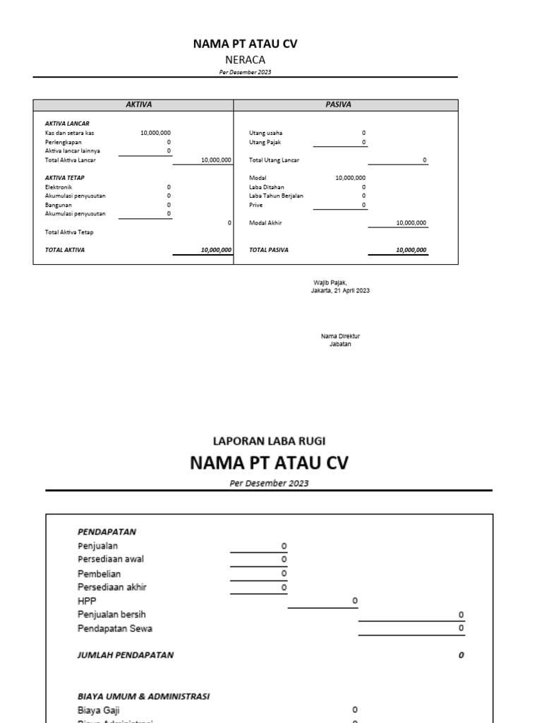 Contoh Laporan Keuangan PT Apabila Nihil | PDF