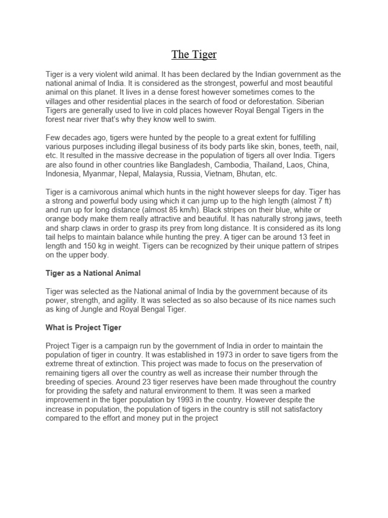 The Tiger | PDF | Tiger | Zoology