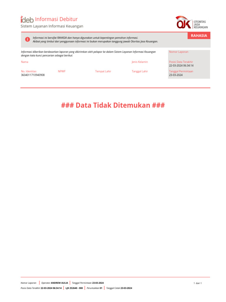 Data Tidak Ditemukan ###: Informasi Debitur | PDF | Pengelolaan Keuangan & Uang