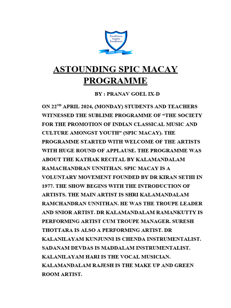 SPIC MACAY Kathak Recital Highlights | PDF | Performing Arts | Musicology