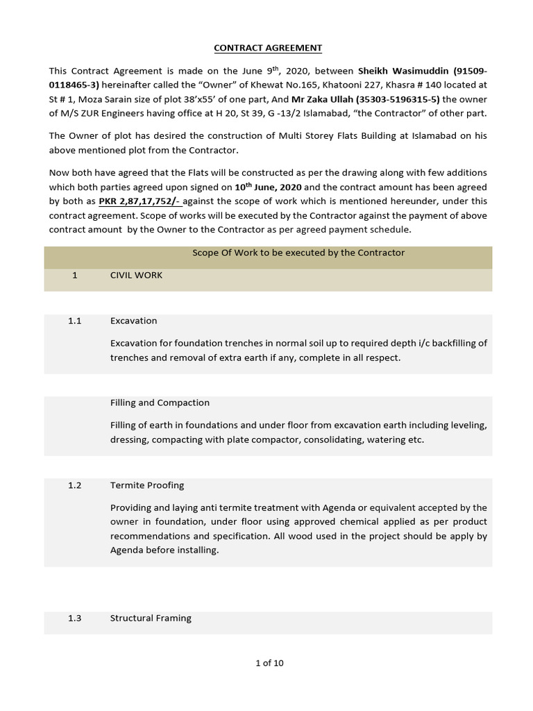 Waseem Sheikh Agreement Updated | Download Free PDF | Concrete | Masonry
