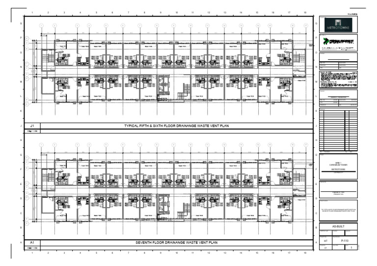 Typical Fifth & Sixth Floor Drainange Waste Vent Plan J1: As-Built | PDF