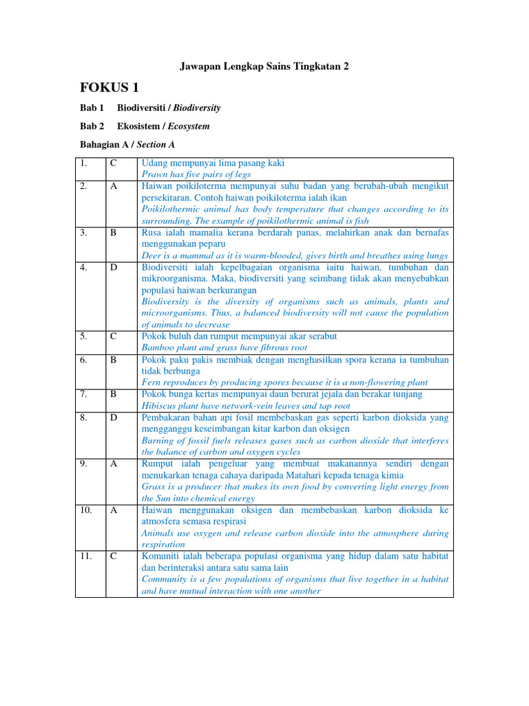 Jawapan Lengkap Sains Tingkatan 2 Fokus 1 | PDF