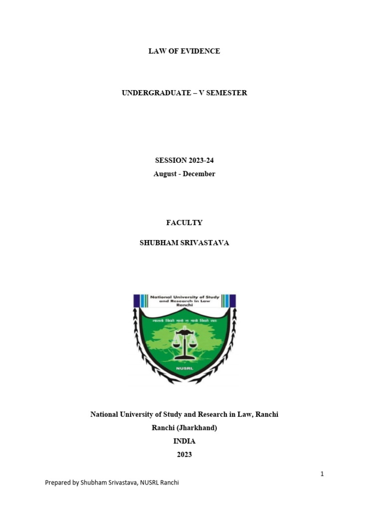 Evidence Syllabus | PDF | Evidence (Law) | Evidence