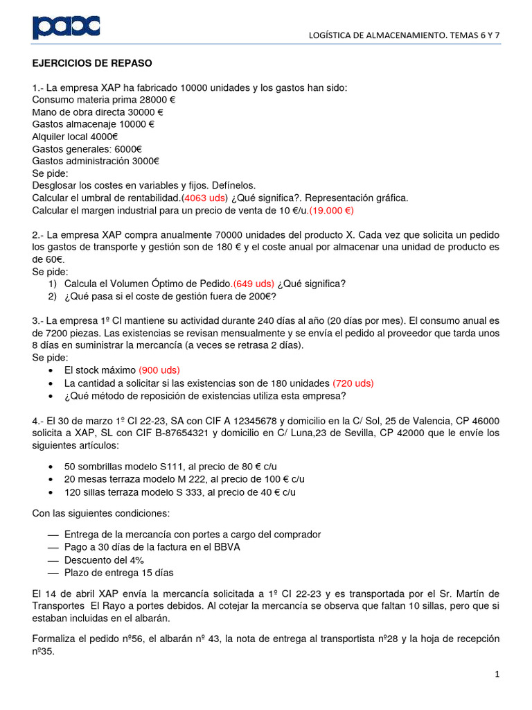 Ejercicios Repaso T 6 y 7 | PDF