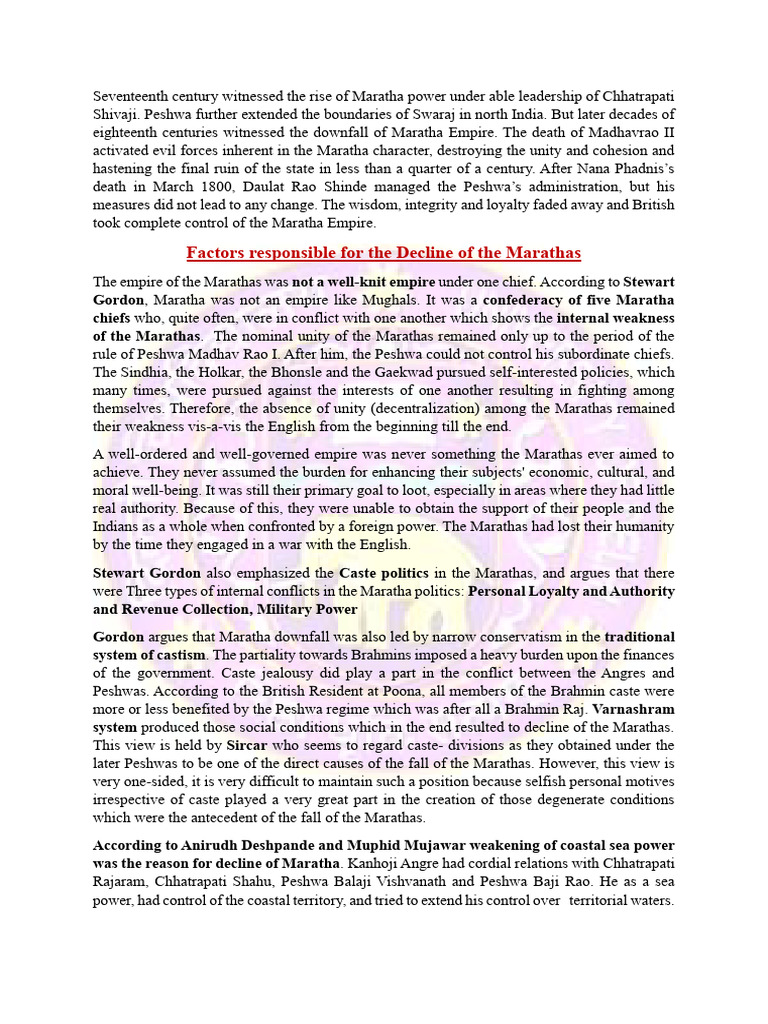 Seventeenth Century Witnessed The Rise of Maratha Power Under Able ...