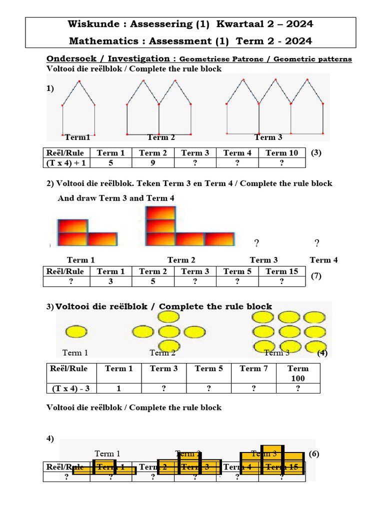 Geometriese Patrone Assessering Kwartaal 2 | PDF