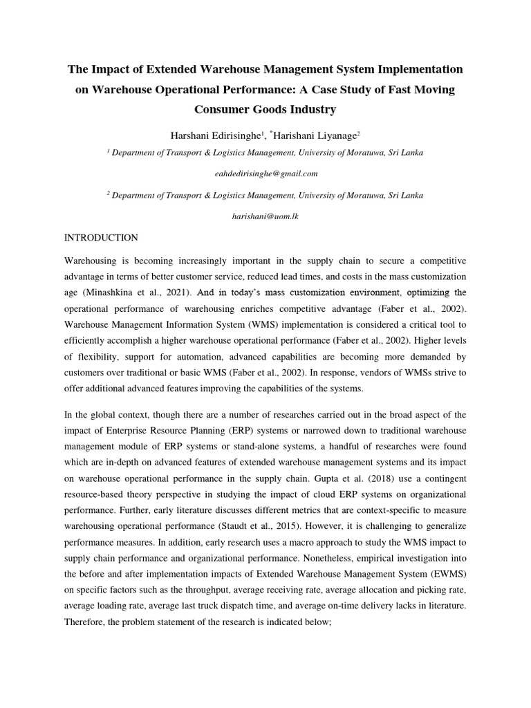 EWMS Impact on FMCG Warehousing | PDF | Methodology | Warehouse