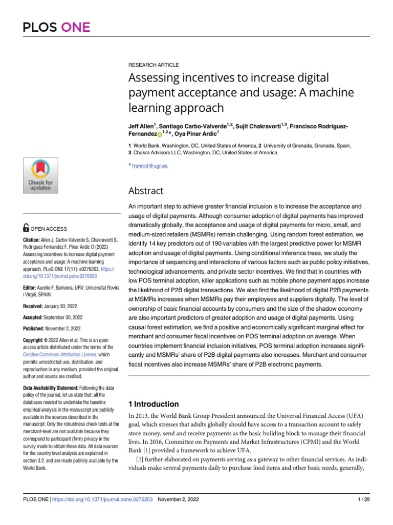 Assessing Incentives To Increase Digital Payment Acceptance And Usage