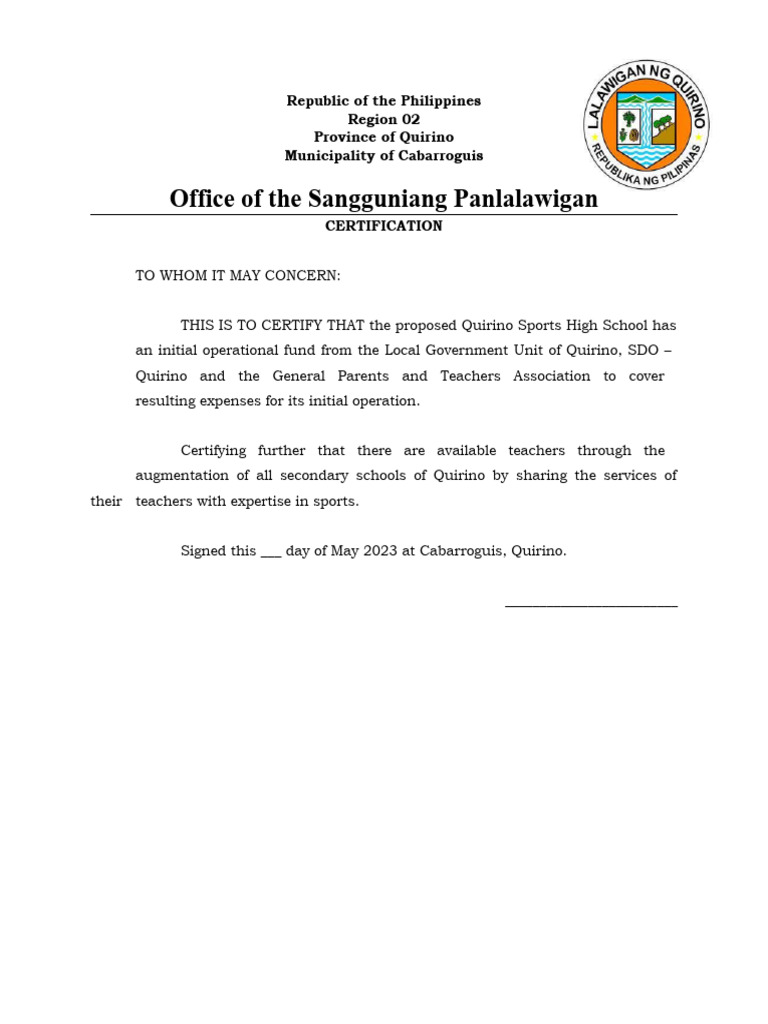 Republic of The Philippines SP Certification | PDF