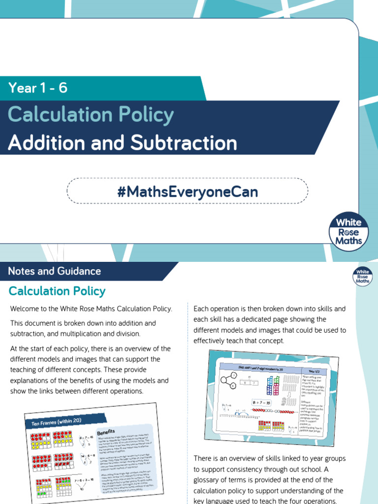 Maths Calculation Policy Overview | PDF | Subtraction | Elementary ...