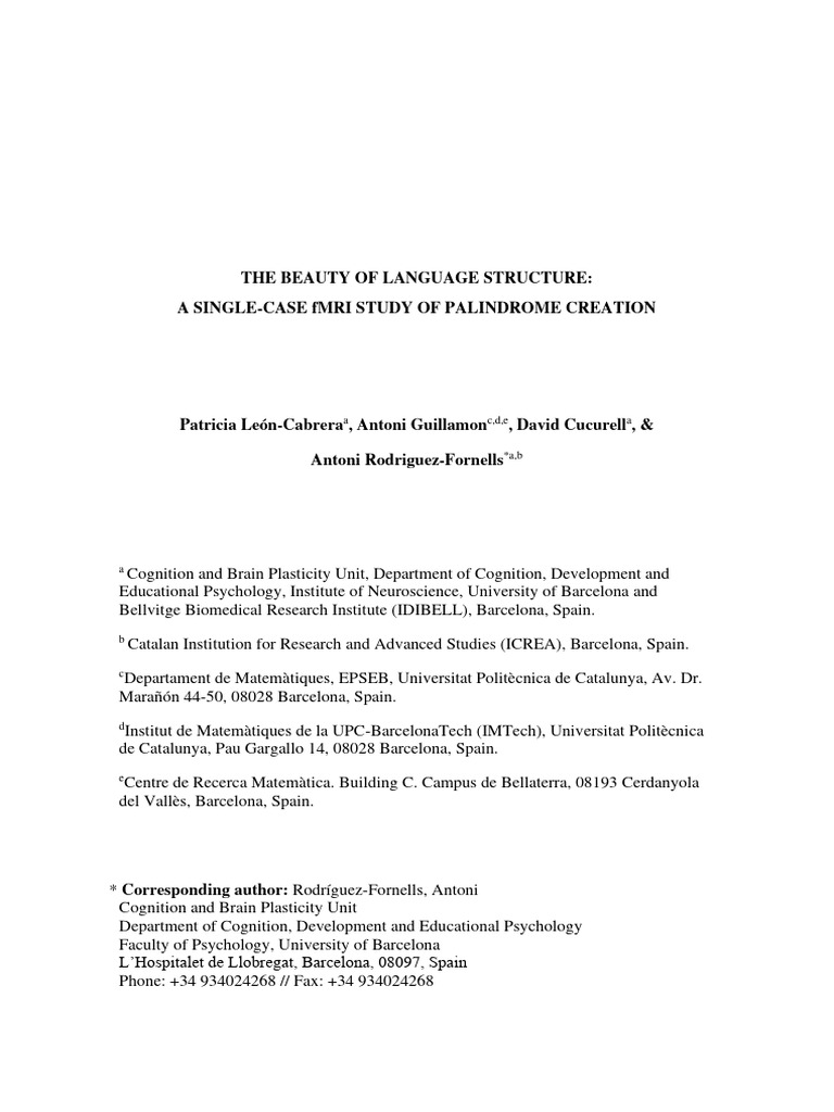 The Beuty of Palindrome Structure | PDF | Prefrontal Cortex | Frontal Lobe
