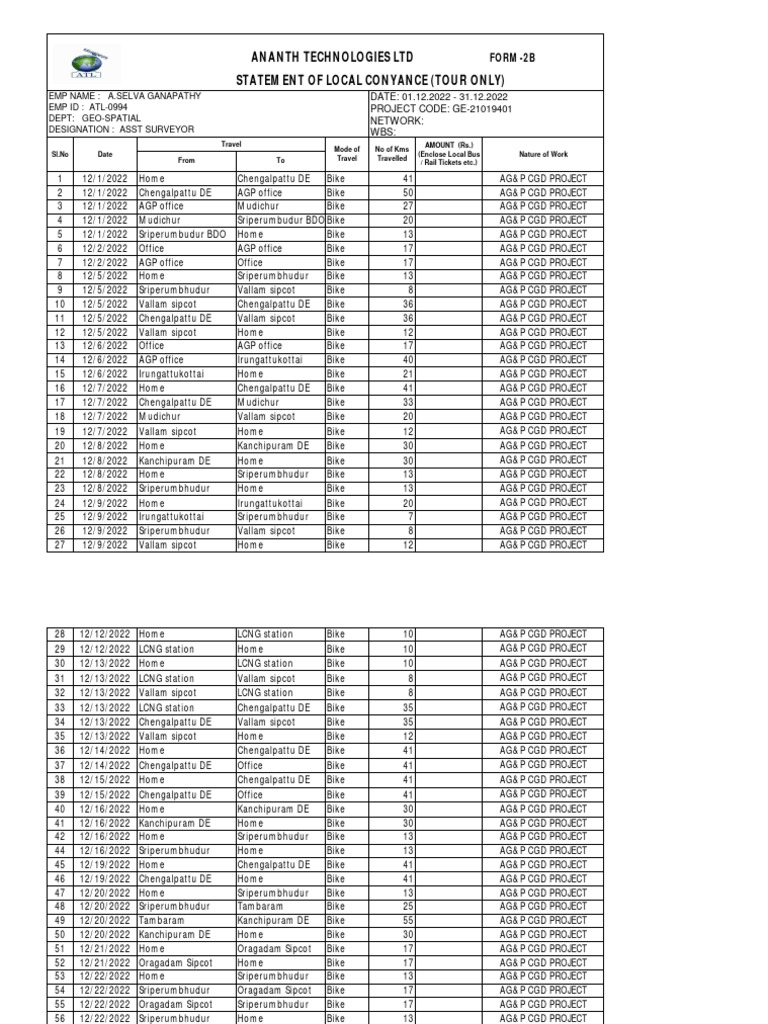 Local Conveyance Statement for December | PDF