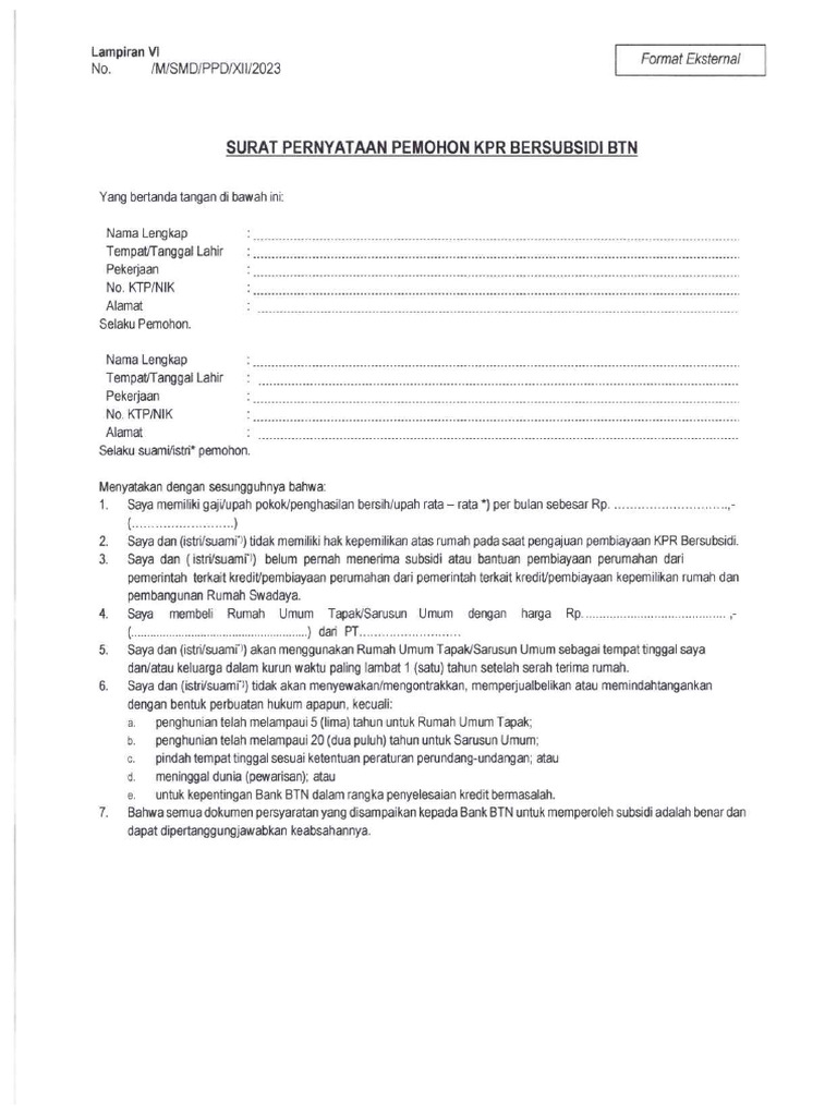 Lampiran Subsidi 2024 (Wajib Di Awal Pengajuan Berkas) | PDF