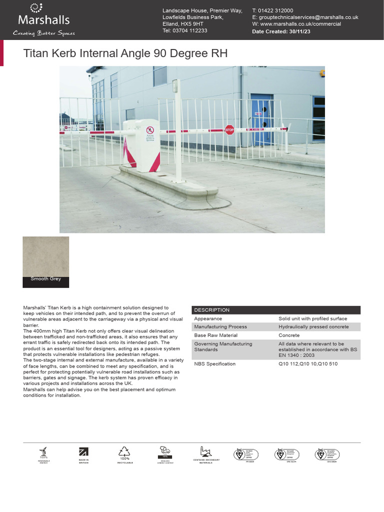 Titan Kerb Internal Angle RH Datasheets | PDF | Concrete | Cement