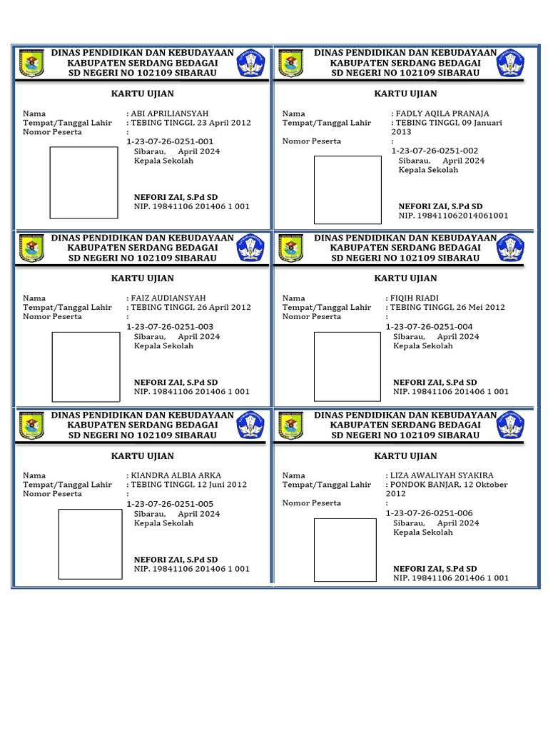 Kartu Ujian Siswa | PDF | Kesehatan Holistik