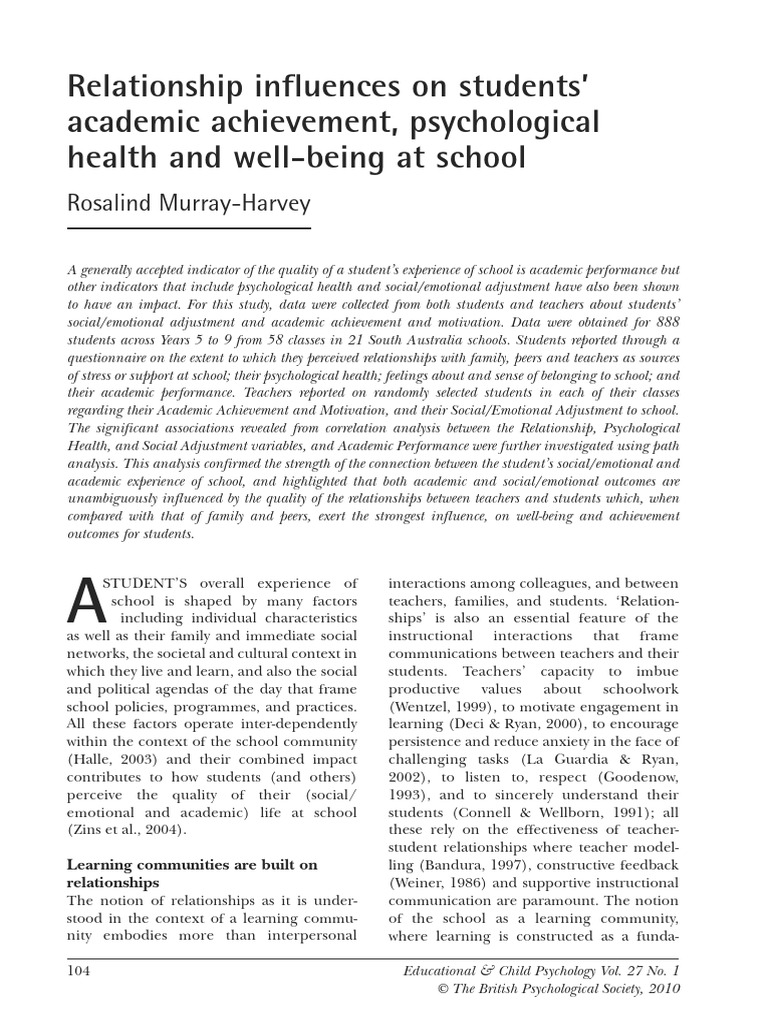 ECP27 - 1 Murray Harvey | PDF | Psychology | Self Esteem