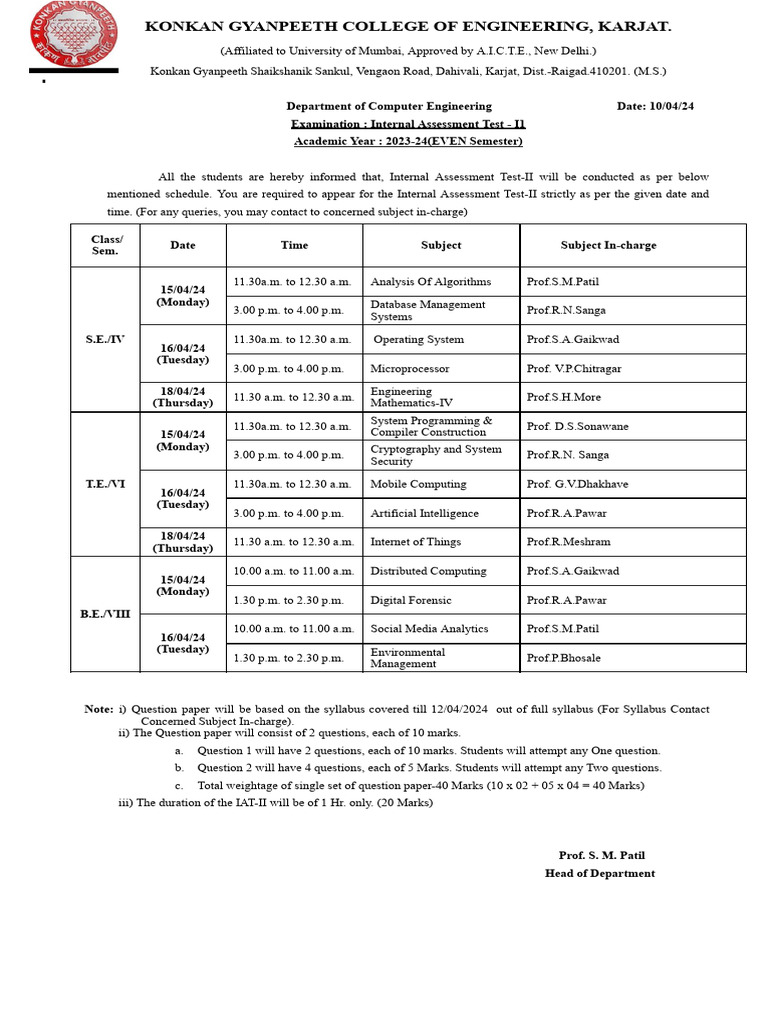 2 IAT-II - Schedule - Students (1) COMP EVEN 2023-24d - 240411 - 134426 ...