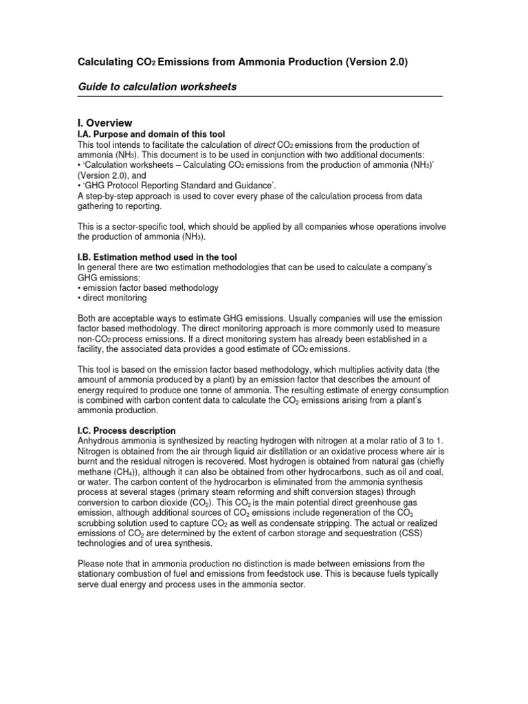 Calculating Co2 Emissions From Ammonia Production 0 Pdf Ammonia Carbon Dioxide