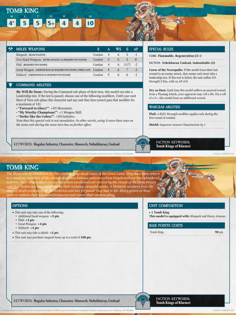 Unofficial Tomb Kings Datasheets by VM Nouvilas | PDF