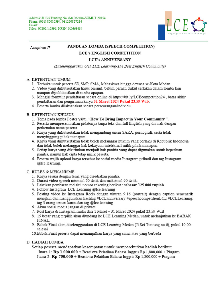 Panduan Speech Competition LCE Learning | PDF