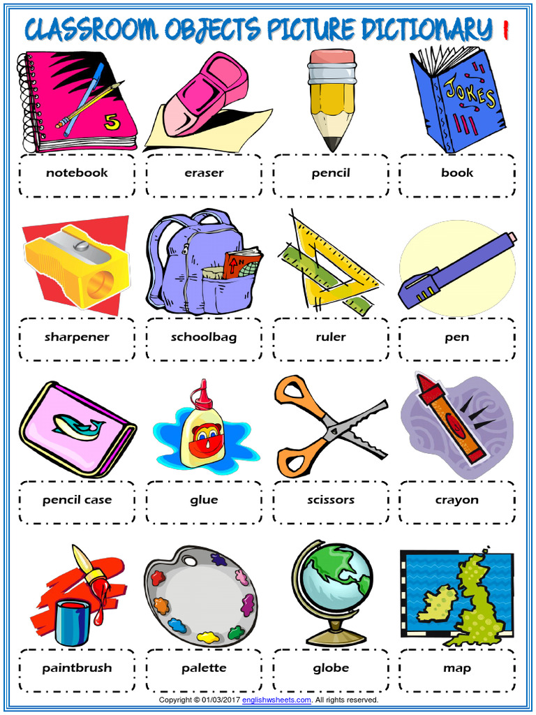 Classroom Objects - Picture Dictionary | PDF