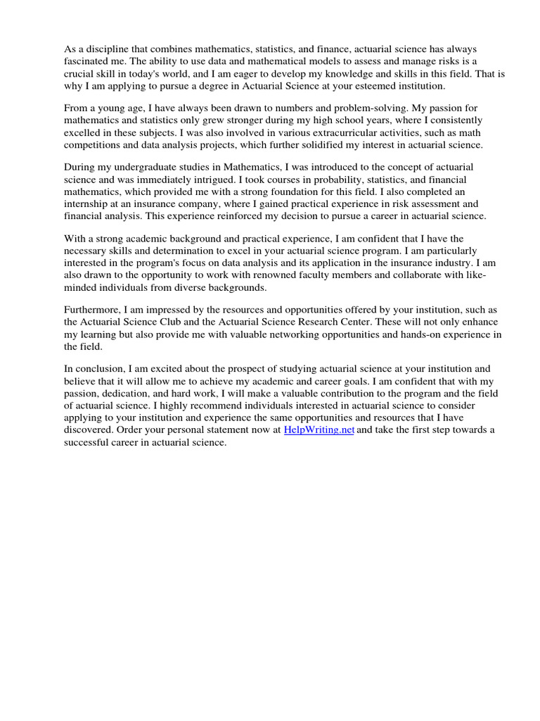 Actuarial Science Personal Statement | PDF | Actuary | Actuarial Science
