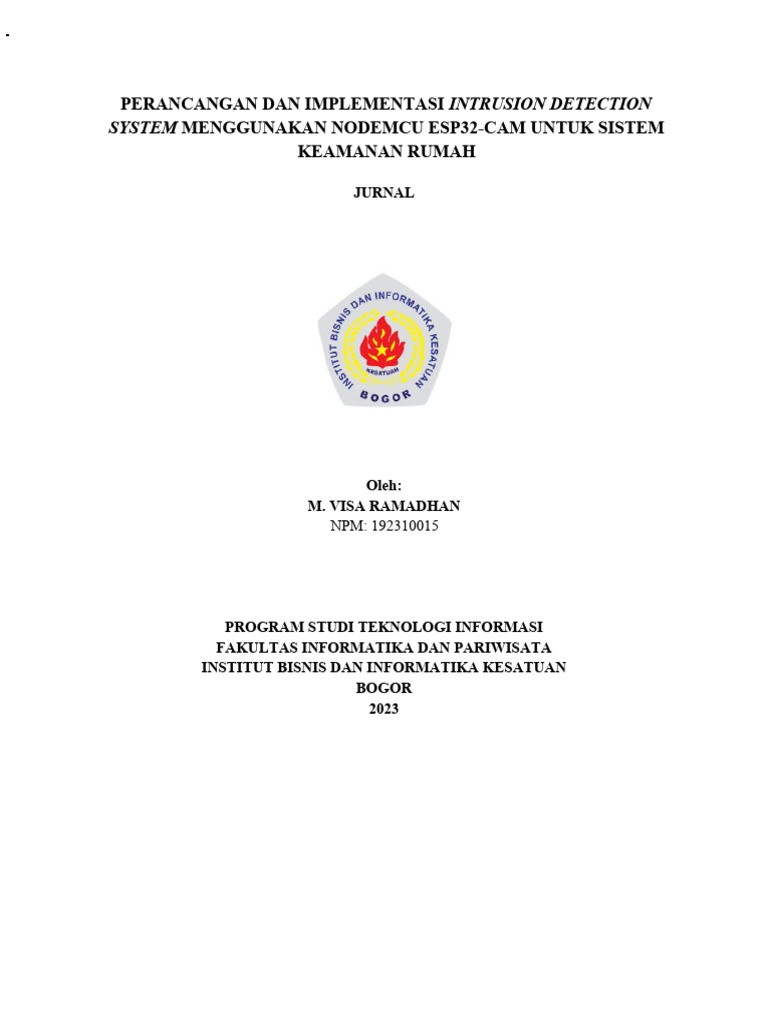 Perancangan Dan Implementasi Intrusion Detection System (Ids) Menggunakan Esp32-Cam Berbasis ...