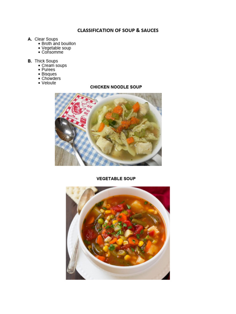 Soup and Sauce Classification Guide | PDF | Tomato Sauce | Sauce