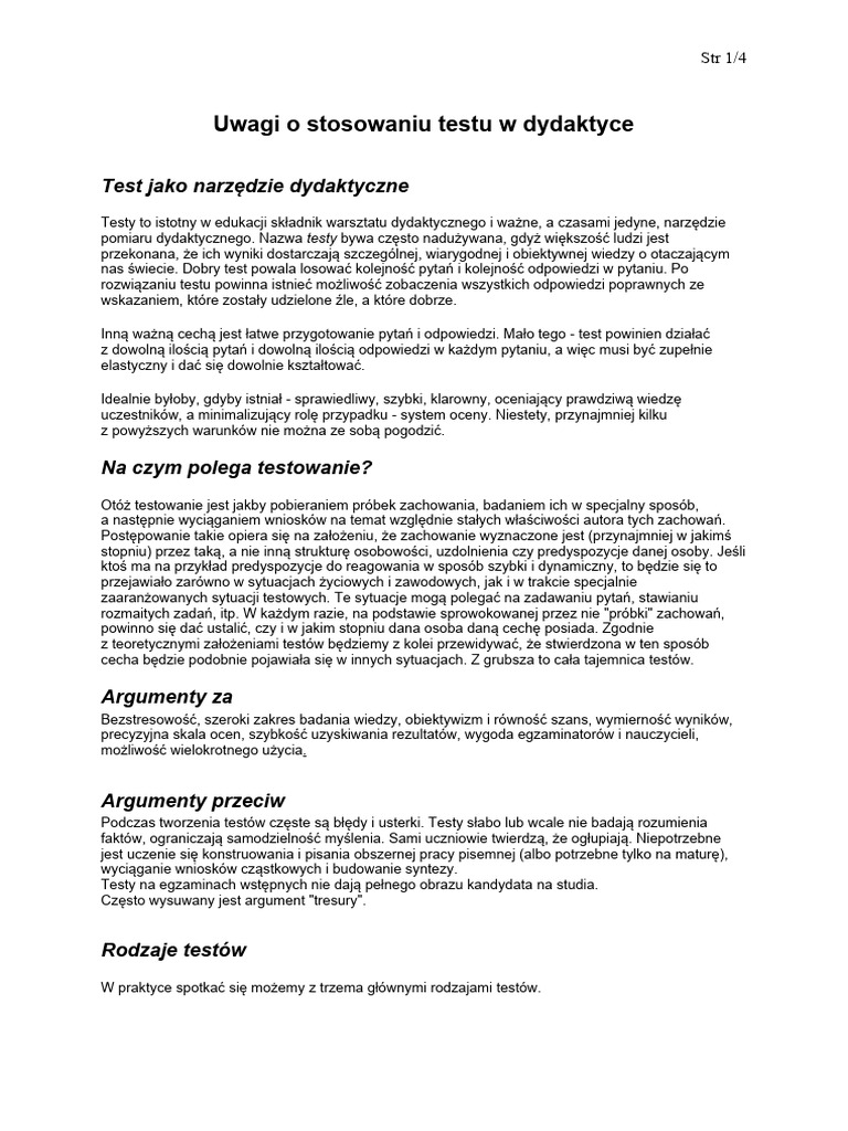 Uwagi o Stosowaniu Testu 70465 | PDF